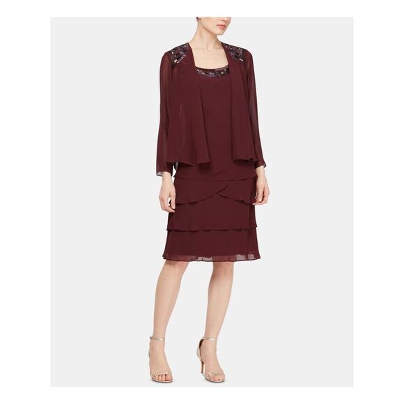 SLNY | Jackets & Coats | Nwt Slny Womens Burgundy Sequined Sheer Long ...